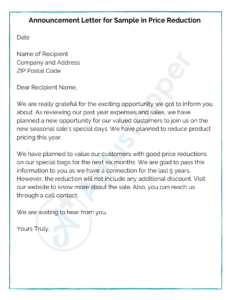 Letters to Inform Customer of Price Decrease | Examples, Samples and ...