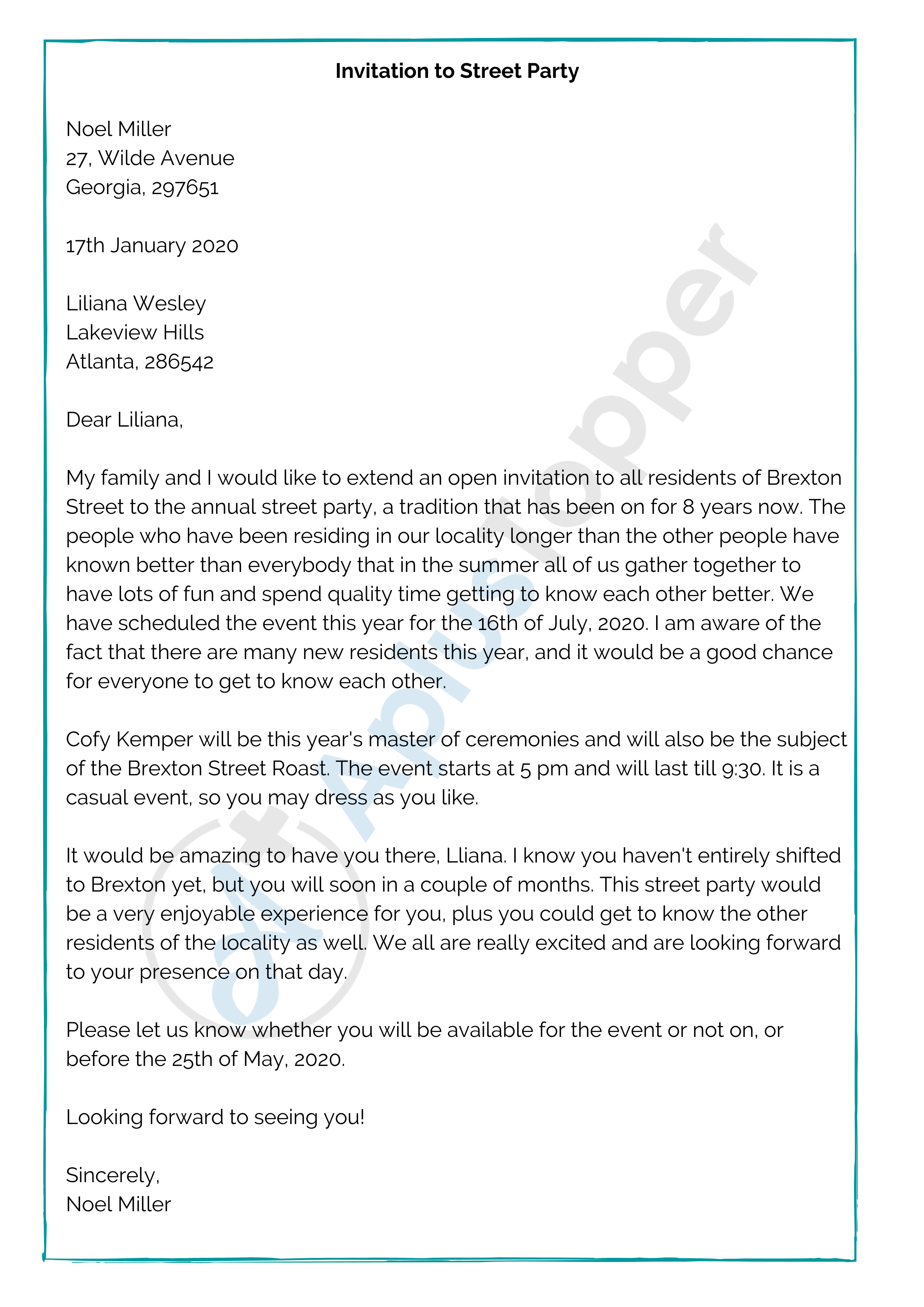 Letter Social Event Samples | Format, Examples and How To Write? - CBSE ...
