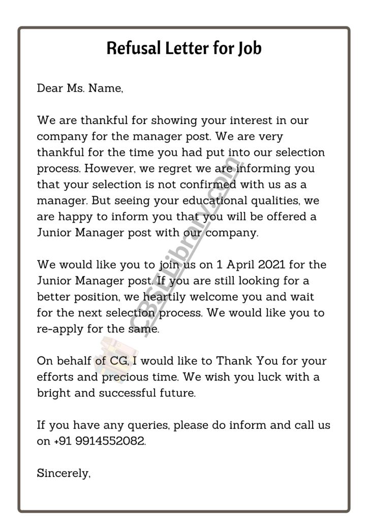 8 Refusal Letter Samples | Format, Samples. Examples and How To Write ...