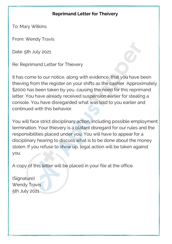 8 Letter Reprimand Samples | Format, Examples and How To Write? - CBSE ...