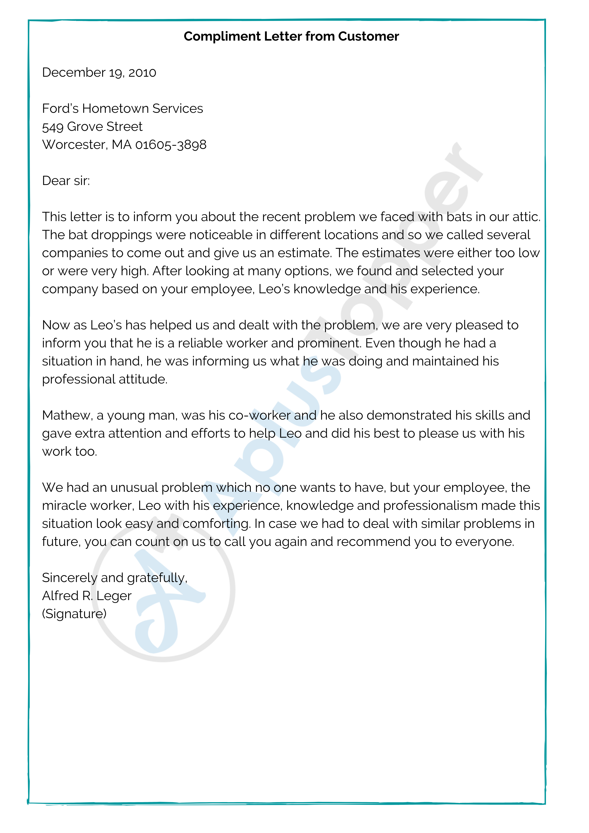 Compliment Letter Samples | Format, Examples and How To Write ...