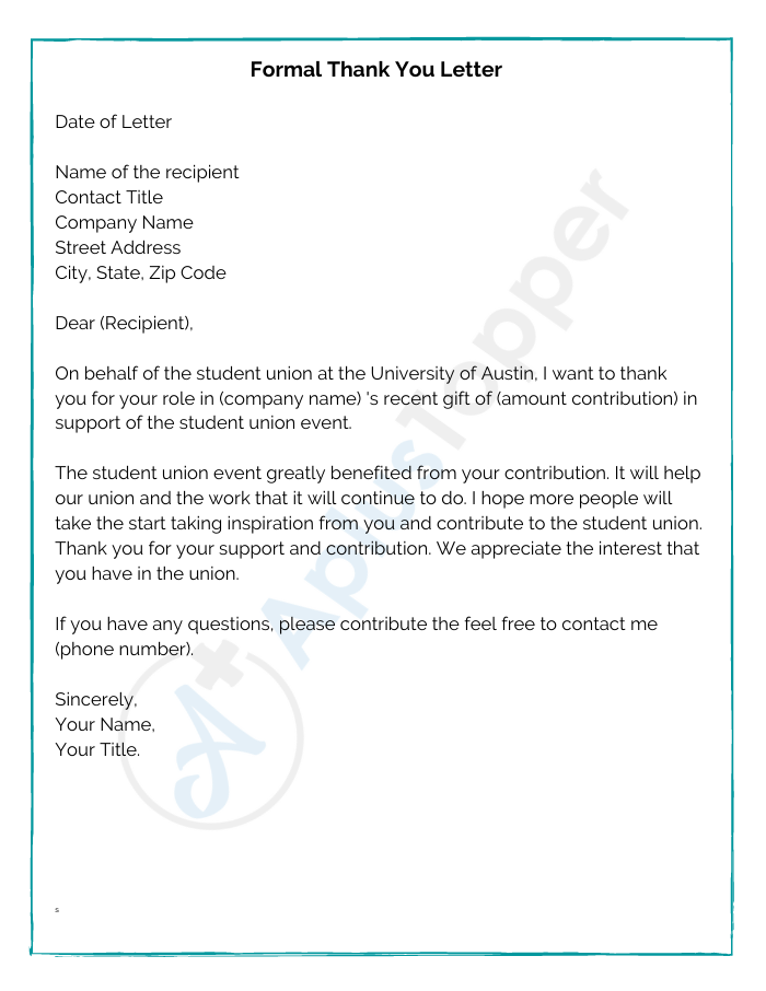 Thank Letter Samples | Format, Examples and How To Write? - CBSE Library