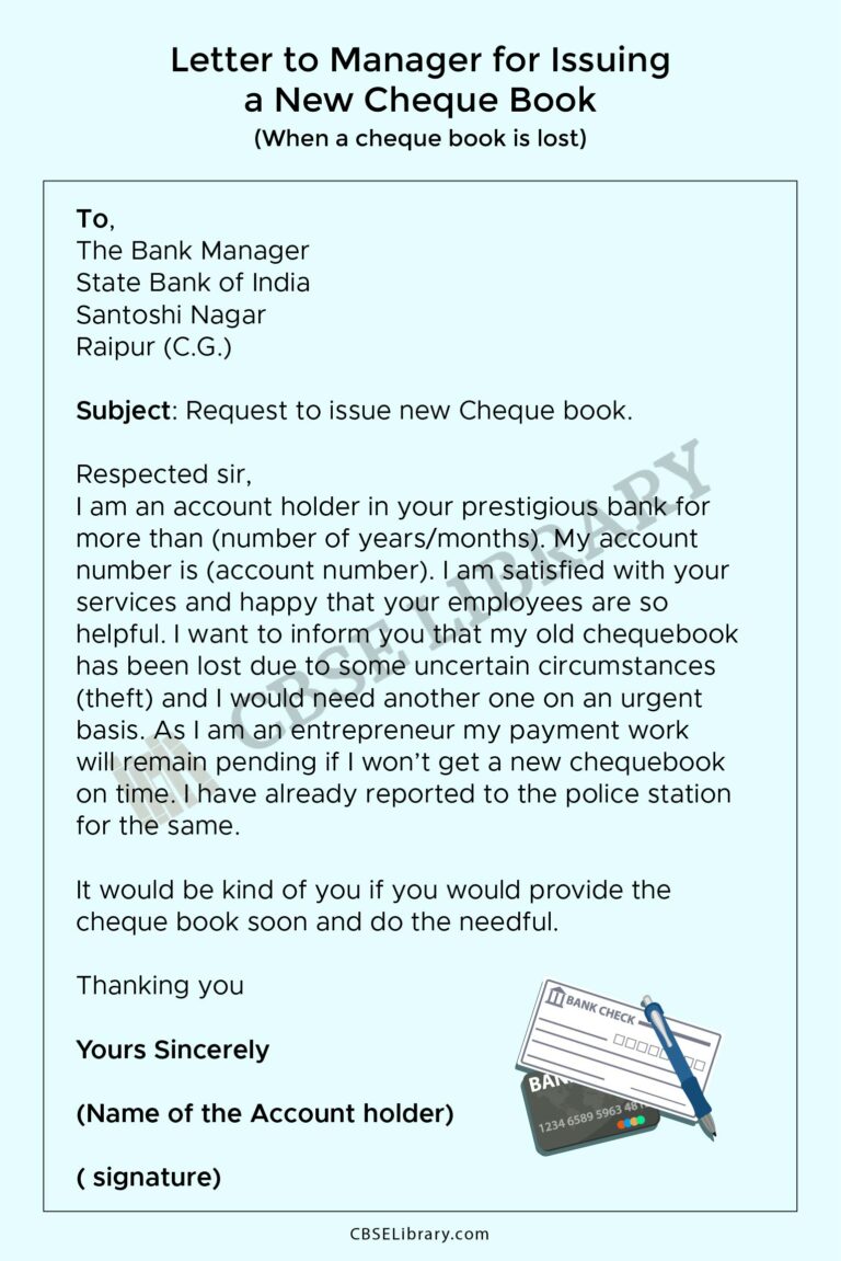 Bank Manager Cheque Book Request Application Letter | How to Write ...