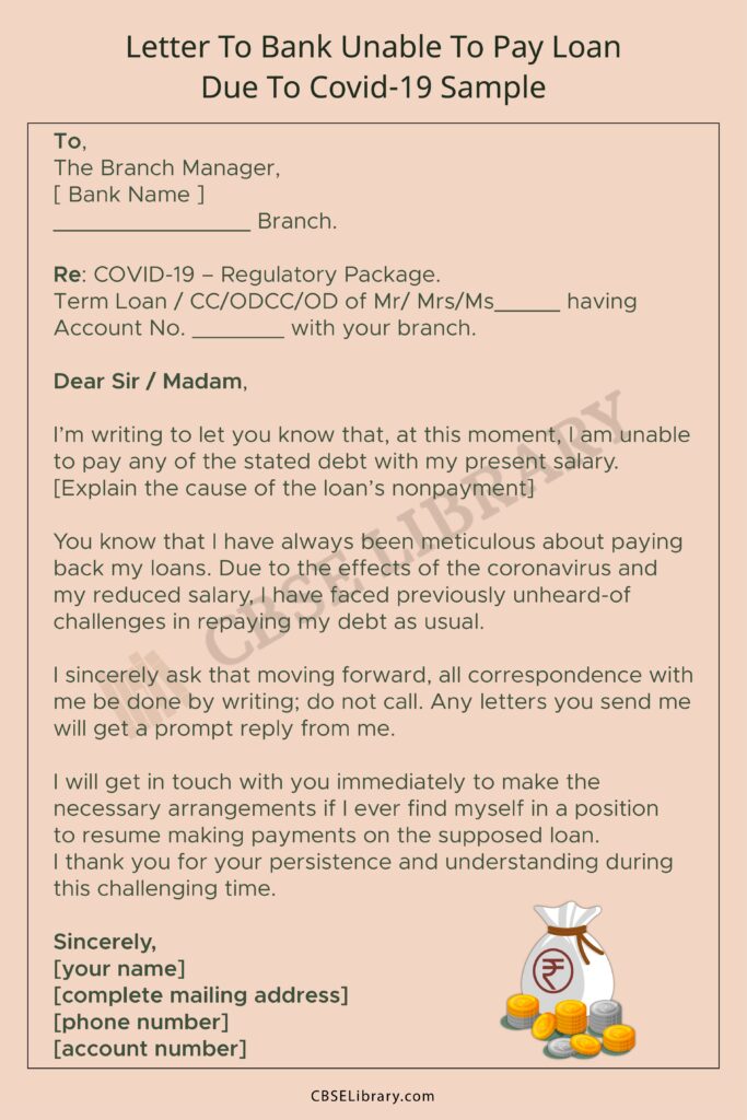 Letter To Bank Unable To Pay Loan Due To Covid-19 | Samples, Format, How To Write Letter To Bank ...