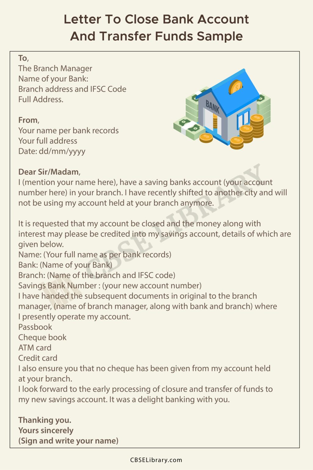 Letter To Close Bank Account And Transfer Funds | Request Letter To ...