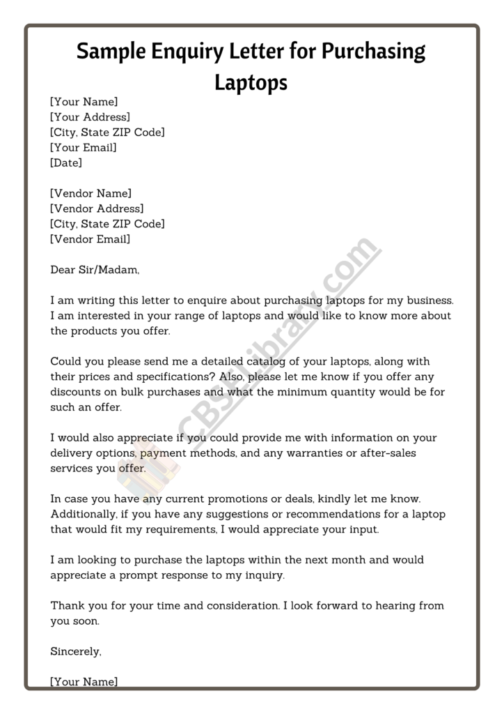 Enquiry Letter | Format, Sample and How To Write An Enquiry Letter ...